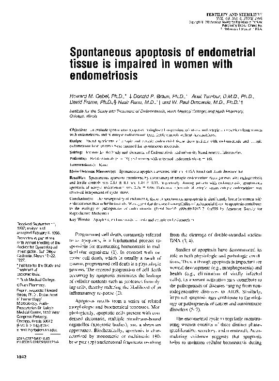 (PDF) Spontaneous Apoptosis of Endometrial Tissue is Impaired in Women ...