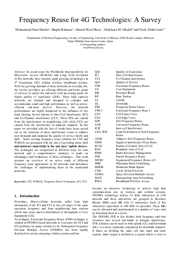 (PDF) Frequency Reuse for 4G Technologies: A Survey