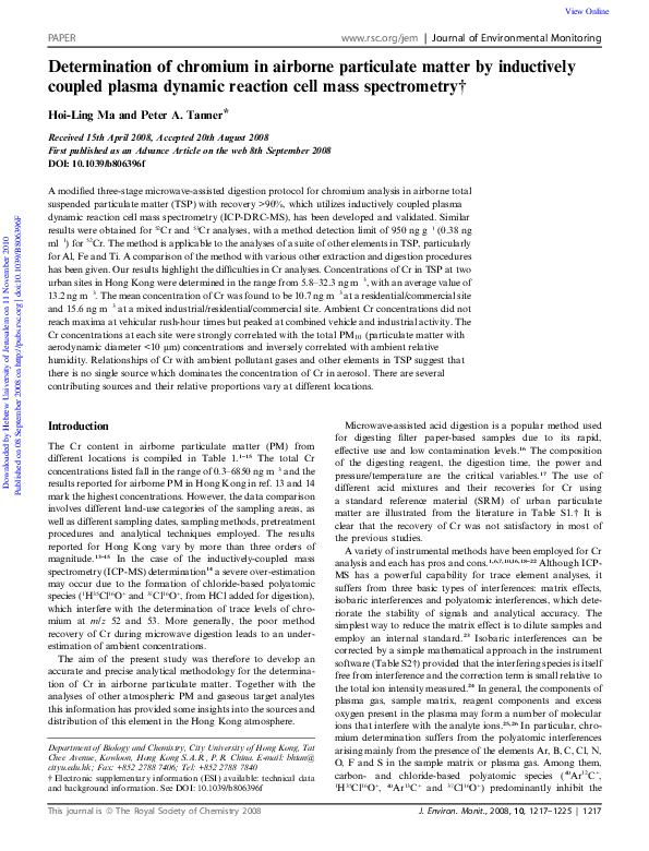 (PDF) Determination of chromium in airborne particulate matter by ...