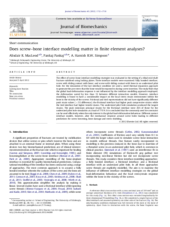 (PDF) Does screw–bone interface modelling matter in finite element ...