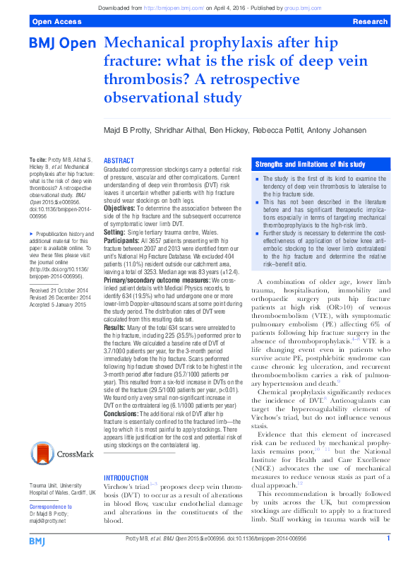 (PDF) Mechanical prophylaxis after hip fracture: what is the risk of ...