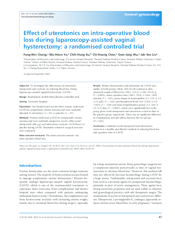 (PDF) General gynaecology: Effect of uterotonics on intra-operative ...