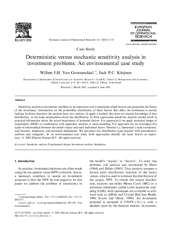 Pdf Deterministic Versus Stochastic Sensitivity Analysis In Investment Problems An