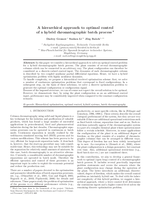 (PDF) A hierarchical approach to optimal control of a hybrid chromatographic batch process ...