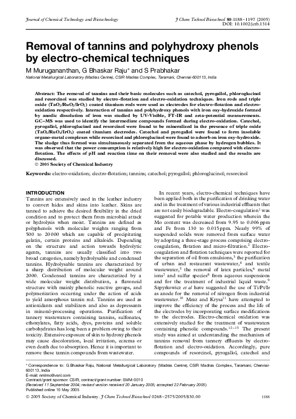 (PDF) Removal of tannins and polyhydroxy phenols by electro-chemical ...