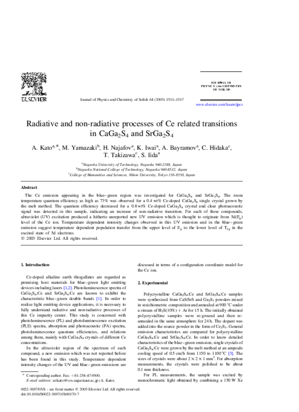 (PDF) Radiative and non-radiative processes of Ce related transitions ...