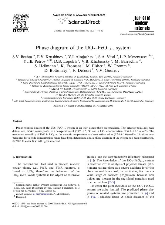 (PDF) Phase diagram of the UO2–FeO1+x system