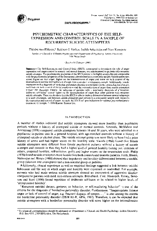 (PDF) Psychometric characteristics of the Self-Expression and Control ...