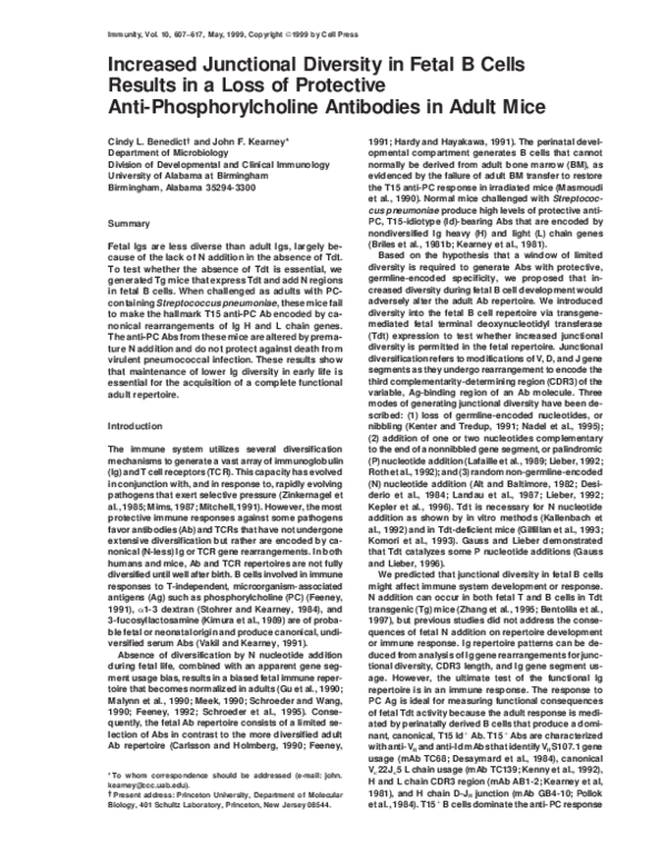(PDF) Increased Junctional Diversity in Fetal B Cells Results in a Loss ...
