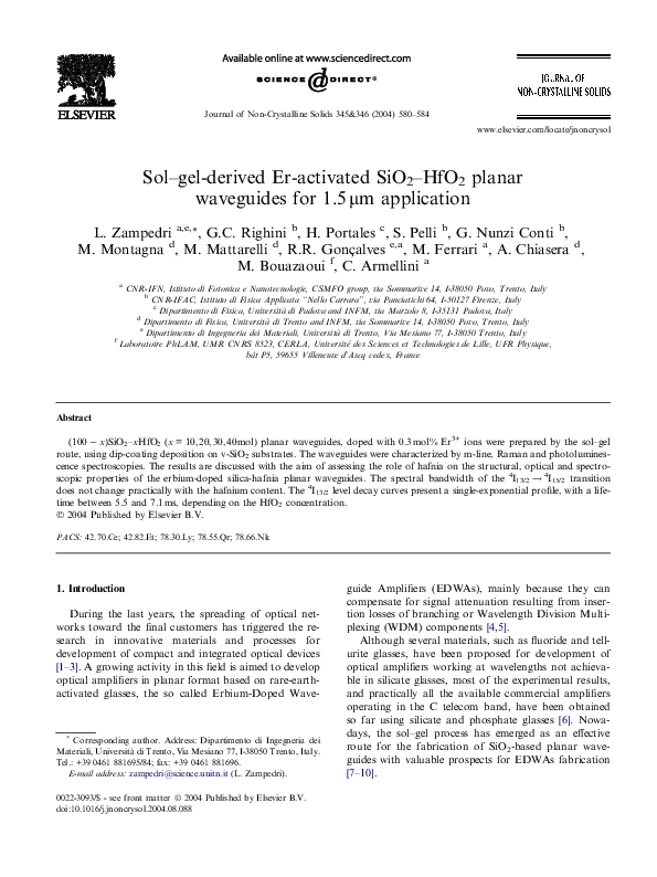 Pdf Sol Gel Derived Er Activated Sio2 Hfo2 Planar Waveguides For 1 5μm Application