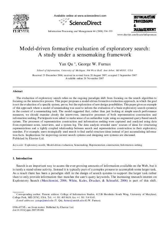 (PDF) Model-driven formative evaluation of exploratory search: A study under a sensemaking framework