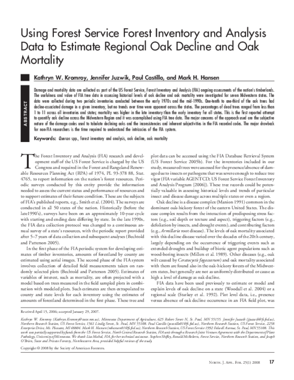 (PDF) Using Forest Service forest inventory and analysis data to ...