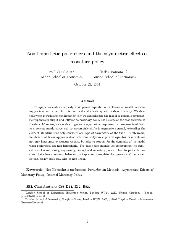 (PDF) Non-homothetic preferences and the asymmetric effects of monetary policy