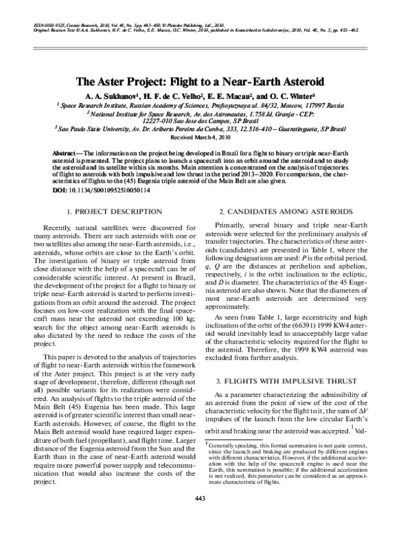 The Aster project: Flight to a near-Earth asteroid