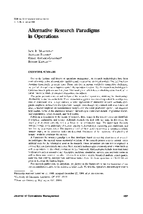 (PDF) Alternative research paradigms in operations