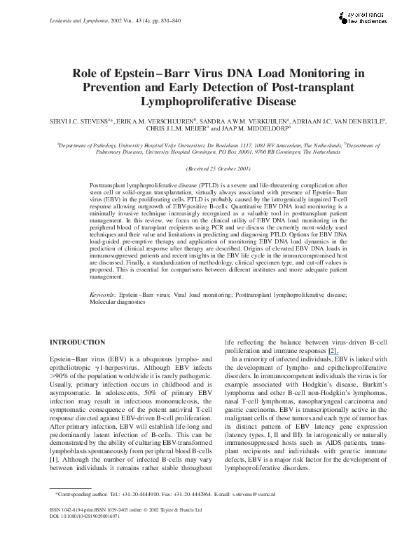 (PDF) Monitoring EBV DNA for PTLD Prevention and Detection