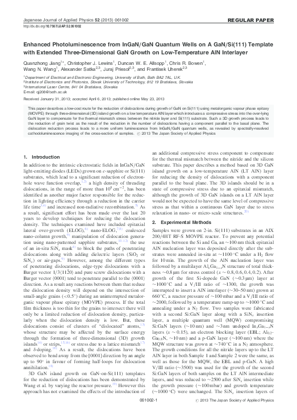 (PDF) Emission mechanisms of bulk GaN and InGaN quantum wells prepared by lateral epitaxial ...
