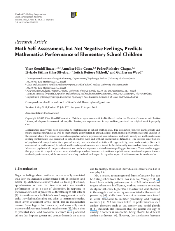 (PDF) Math self-assessment, but not negative feelings, predicts ...