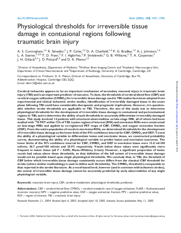 (PDF) Physiological thresholds for irreversible tissue damage in ...
