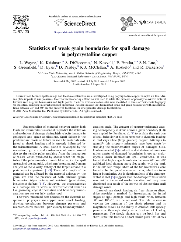 (PDF) Statistics of weak grain boundaries for spall damage in ...