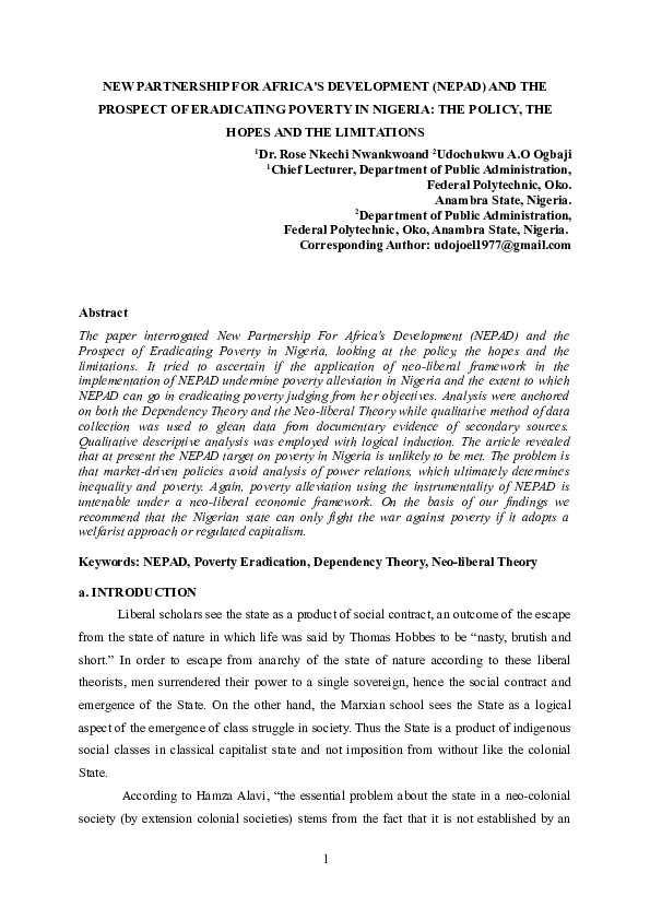 (DOC) NEW PARTNERSHIP FOR AFRICA'S DEVELOPMENT (NEPAD) AND THE PROSPECT ...