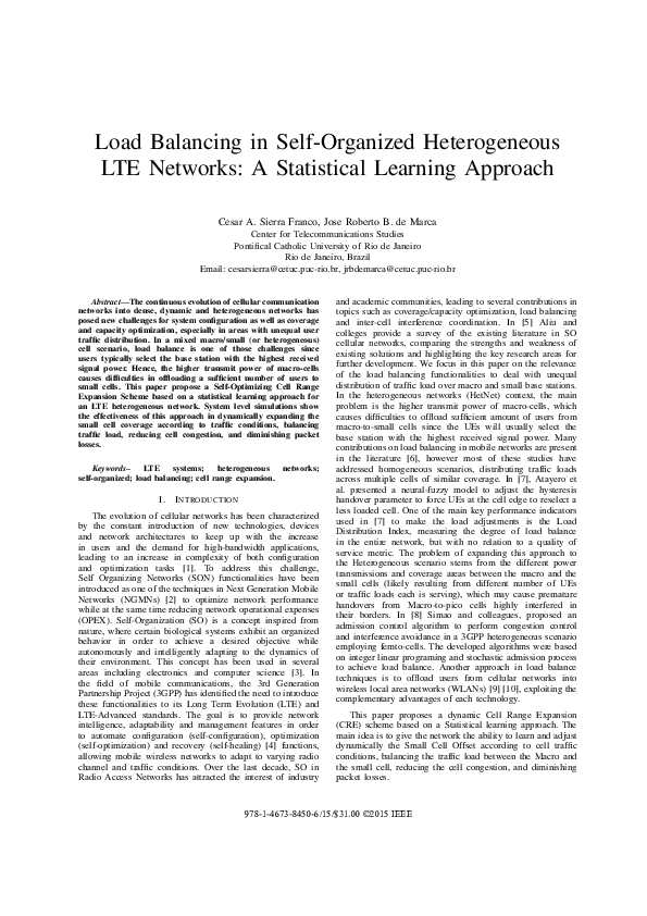Pdf Load Balancing In Self Organized Heterogeneous Lte Networks A