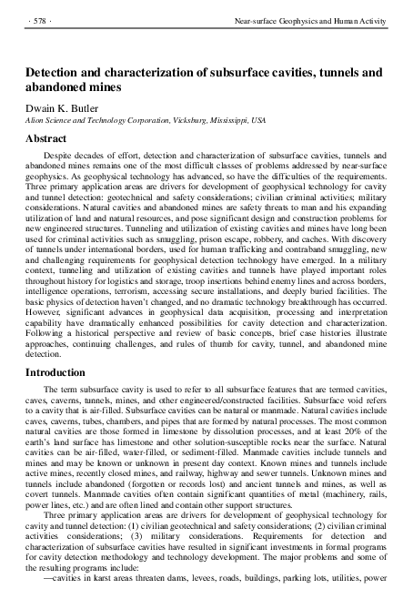 Pdf Detection And Characterization Of Subsurface Cavities Tunnels And Abandoned Mines