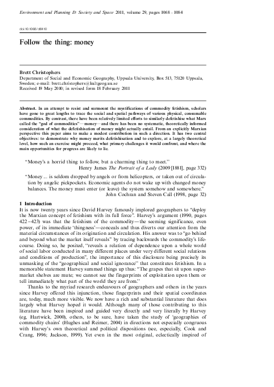 (PDF) Follow the thing: money