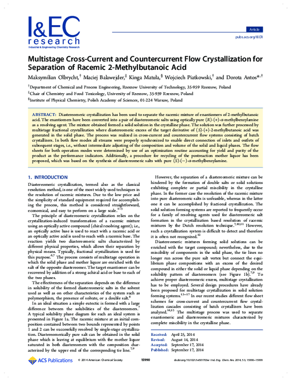 (PDF) Multistage Cross-Current and Countercurrent Flow Crystallization for Separation of Racemic ...