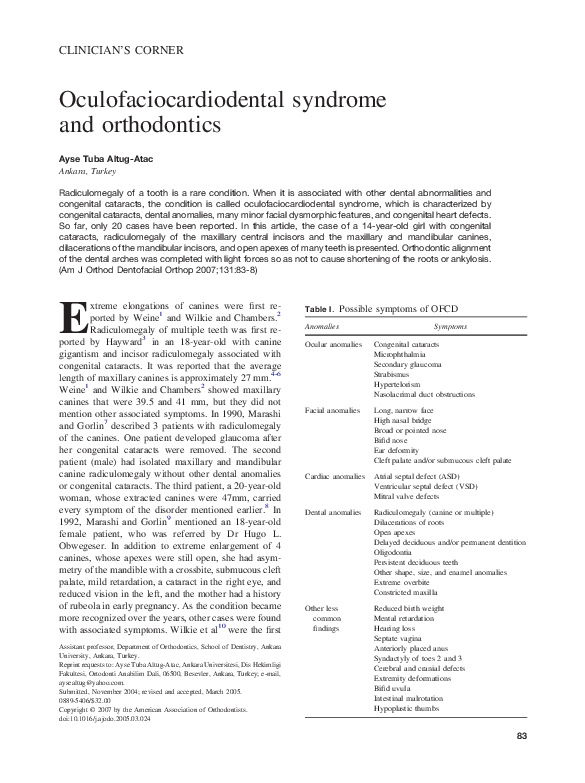 (PDF) Oculofaciocardiodental syndrome and orthodontics