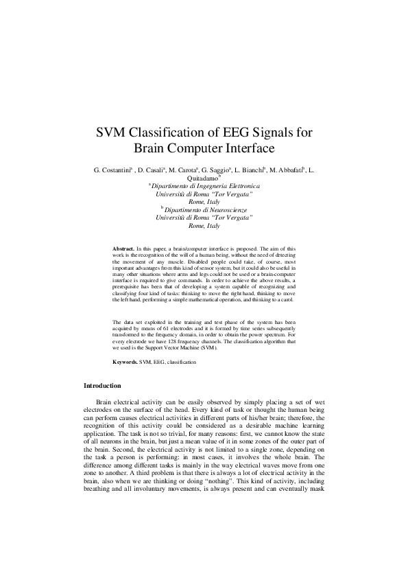(PDF) SVM classification of EEG signals for brain computer interface