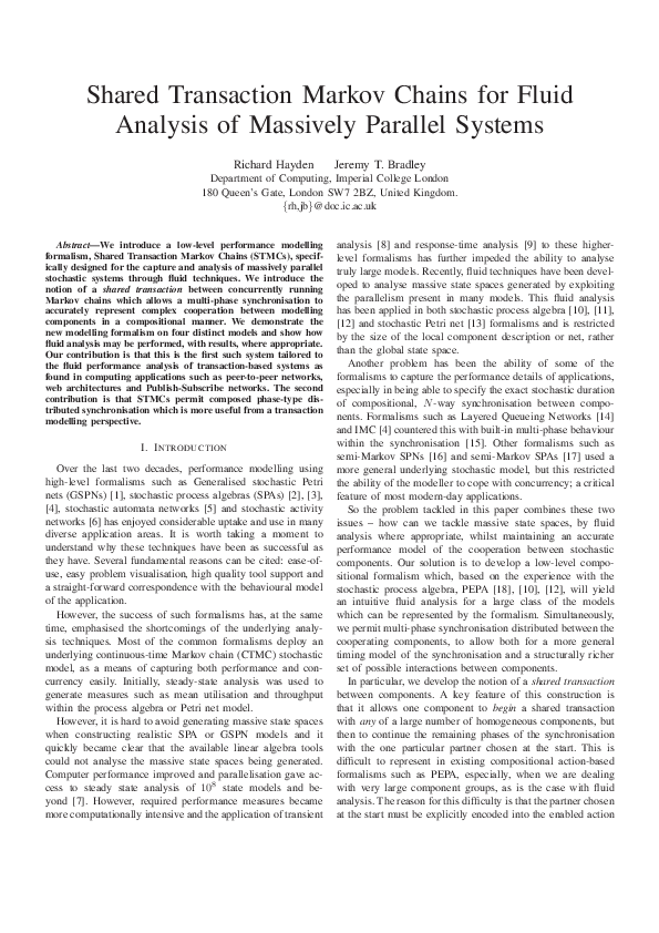 (PDF) Shared Transaction Markov Chains for fluid analysis of massively parallel systems