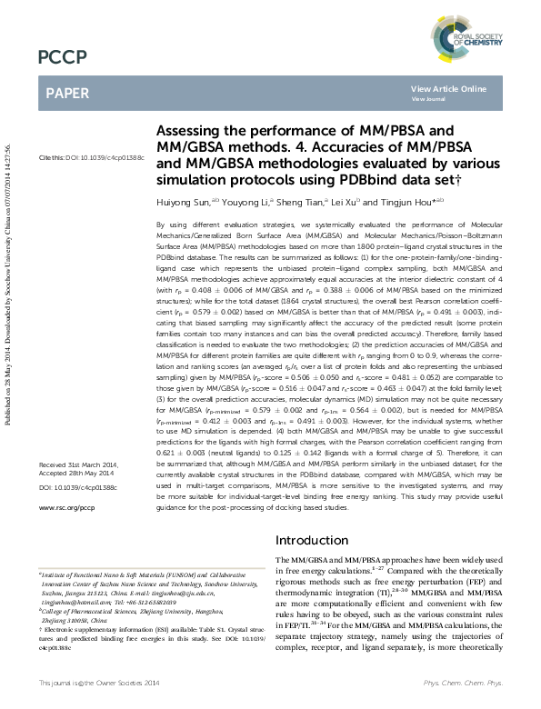 (PDF) Assessing the Performance of the MM/PBSA and MM/GBSA Methods. 1 ...