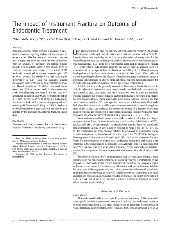 (PDF) The impact of instrument fracture on outcome of endodontic treatment