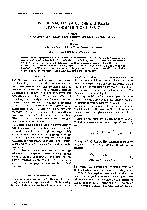 (PDF) On the mechanism of the α-β phase transformation of quartz