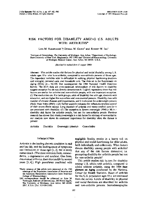 (PDF) Risk factors for disability among U.S. adults with arthritis