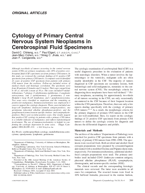 (PDF) Cytology of primary central nervous system neoplasms in ...