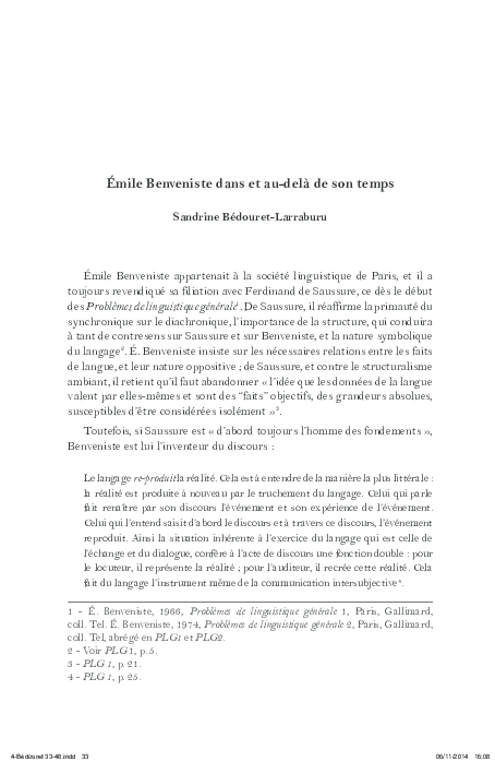 Émile Benveniste dans et au-delà de son temps