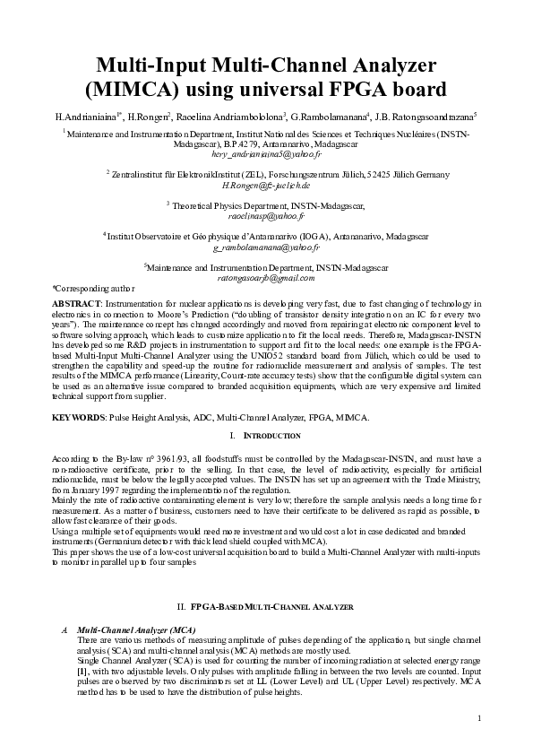 (PDF) Multi-Input Multi-Channel Analyzer (MIMCA) using universal FPGA board