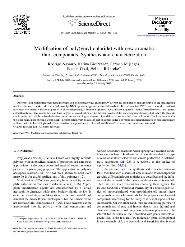 (PDF) Modification of poly(vinyl chloride) with new aromatic thiol ...