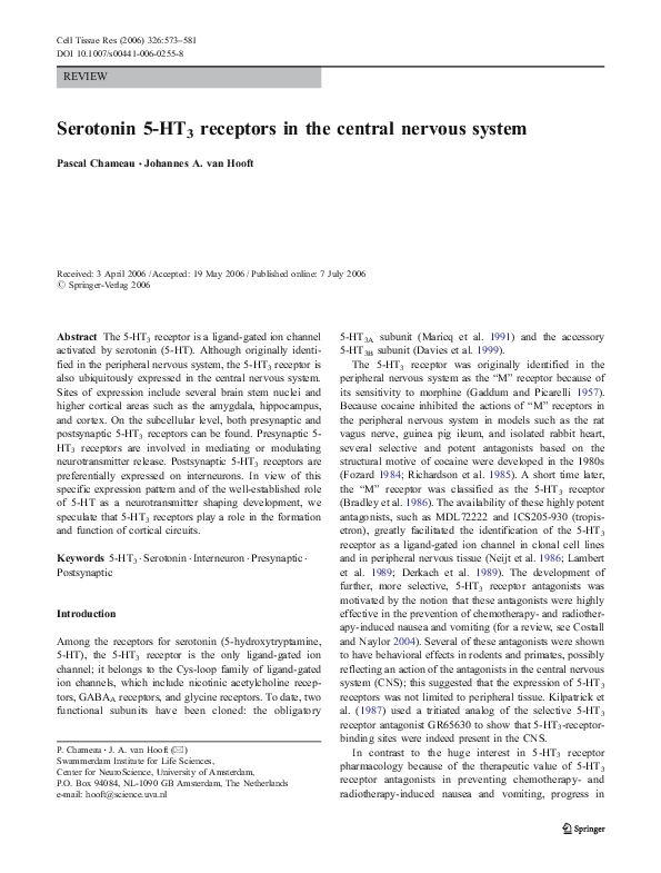 (PDF) Serotonin 5-HT3 receptors in the central nervous system | Pascal ...