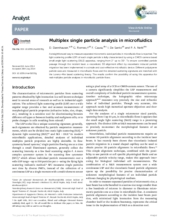 (PDF) Multiplex single particle analysis in microfluidics