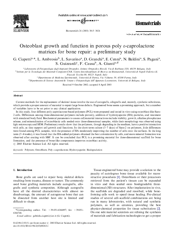 (PDF) Fabrication and Characterization of Covalently Functionalized poly Caprolactone Scaffold ...