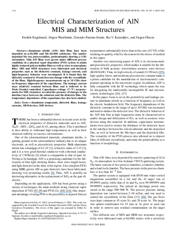 (PDF) Electrical characterization of aln mis and mim structures