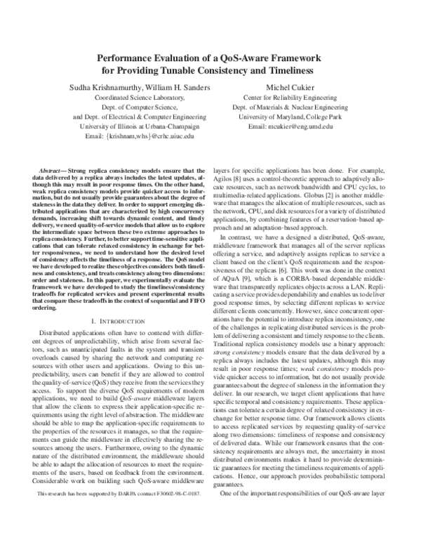 (PDF) Performance evaluation of a QoS-aware framework for providing tunable consistency and ...