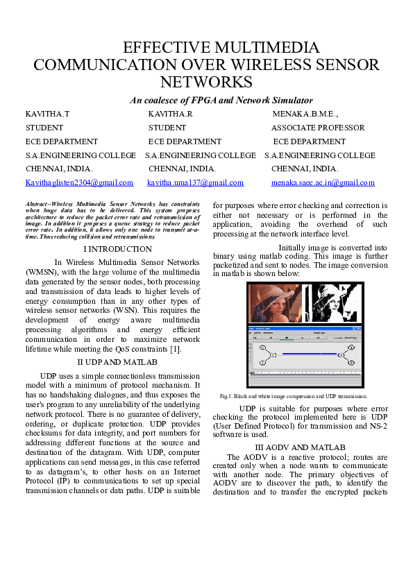 Pdf Energy Efficient Image Transmission In Wireless Multimedia Sensor Networks Subramanyam
