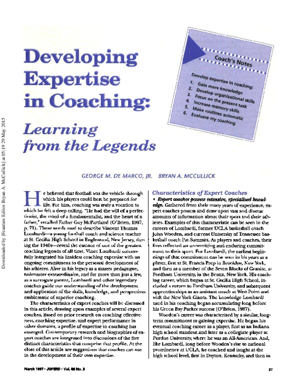 (PDF) Developing Expertise in Coaching: Learning from the Legends