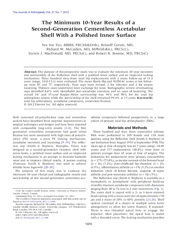 (PDF) The Minimum 10-Year Results of a Second-Generation Cementless ...