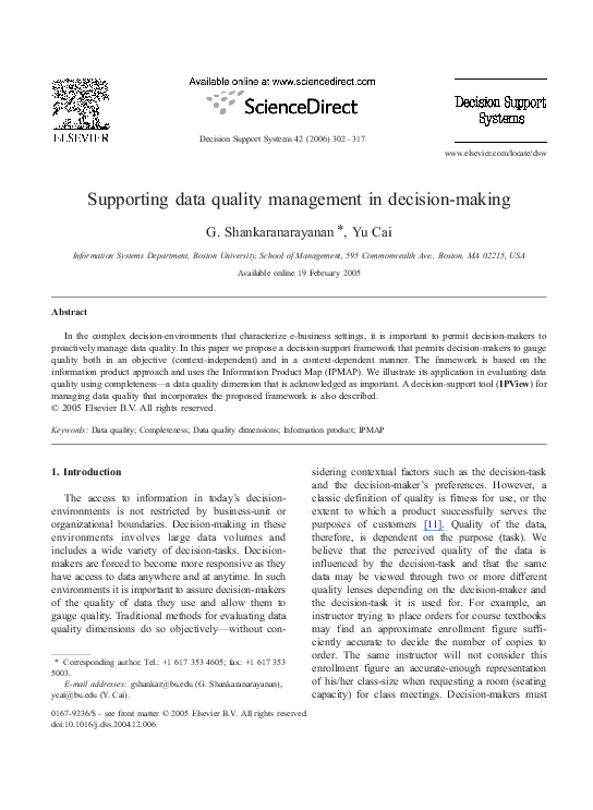 (PDF) Supporting data quality management in decision-making