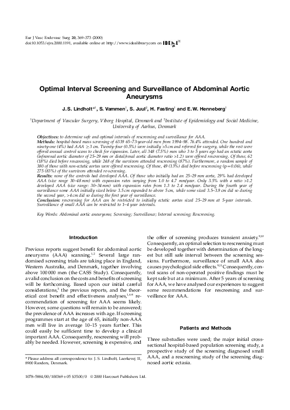(PDF) Optimal Interval Screening and Surveillance of Abdominal Aortic ...